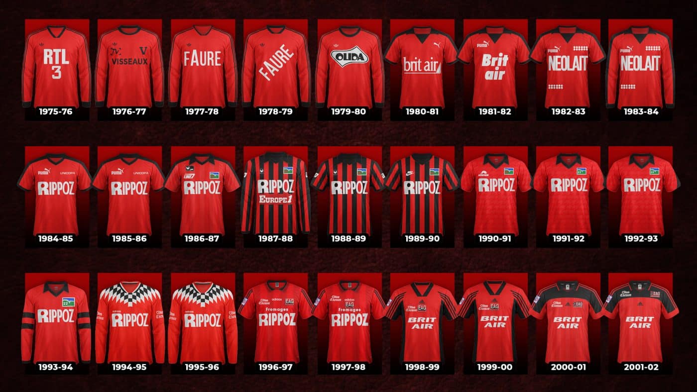 Tous les maillots de l'En Avant Guingamp depuis 1975